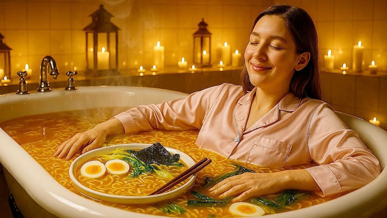 Soaking in a Tub Full of Ramen Noodles – Ramen Bath Challenge - YouTube