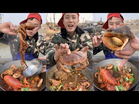 Fisherman Dagang cooked lobster, scallops, conch, octopus, king crab, kelp, squid, and prawns#yummy