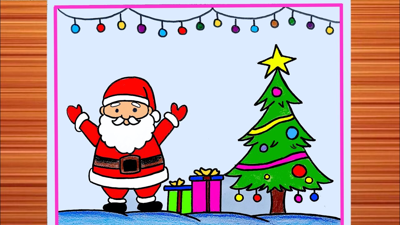 Merry Christmas Drawing / Christmas Tree Drawing /Santa Claus Drawing ...