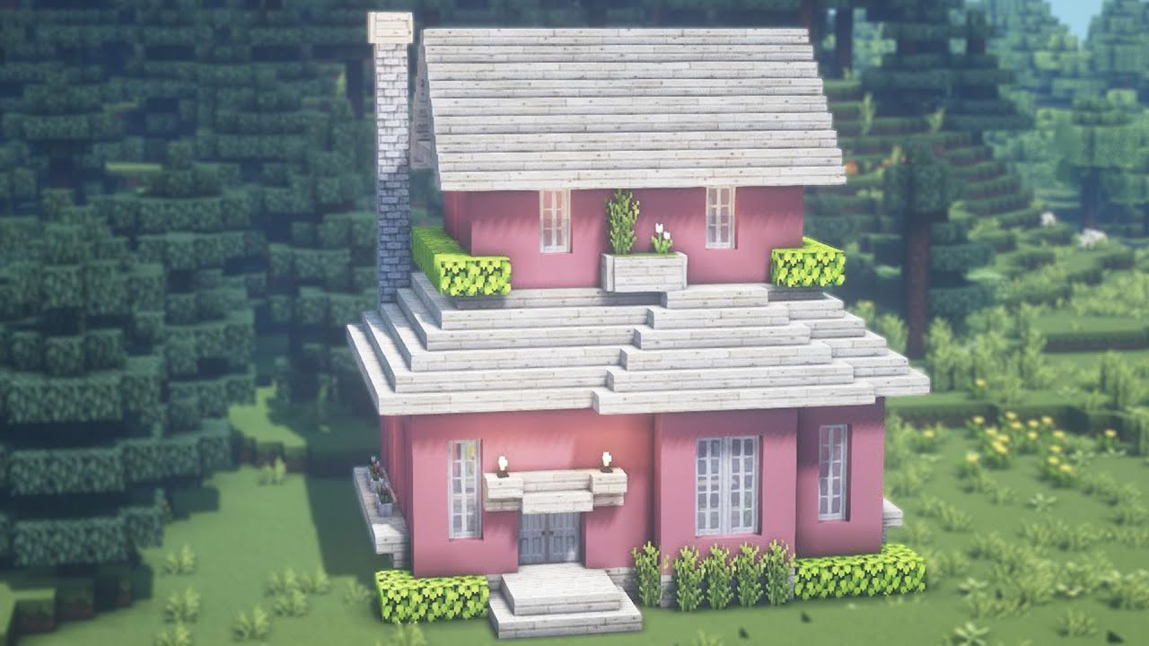 Minecraft🌺 How to build a pink house easily and simply #184 - YouTube