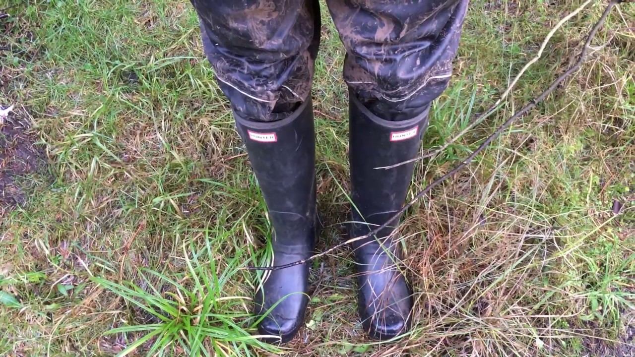 Hunter boots and rainwear in mud part.1 - YouTube
