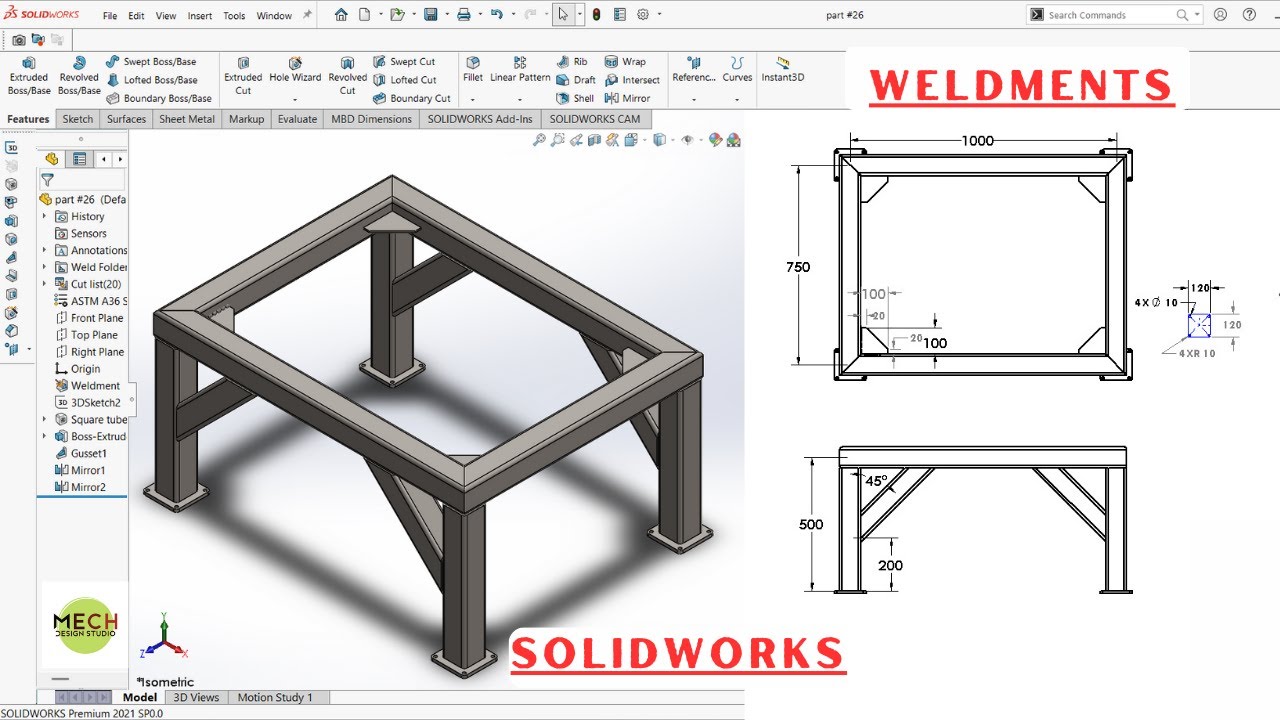 Simple Table Structure Using Weldments - YouTube