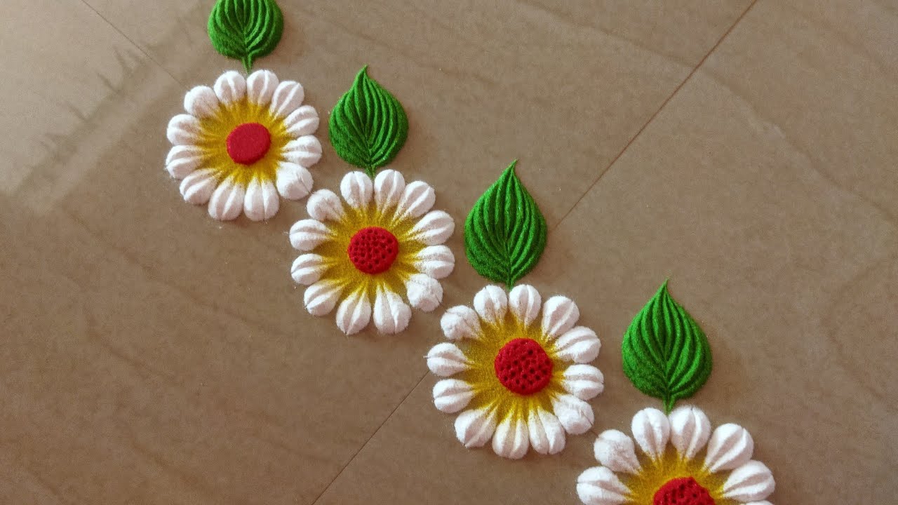 2 simple flower border rangoli designs. Easy border designs. side ...