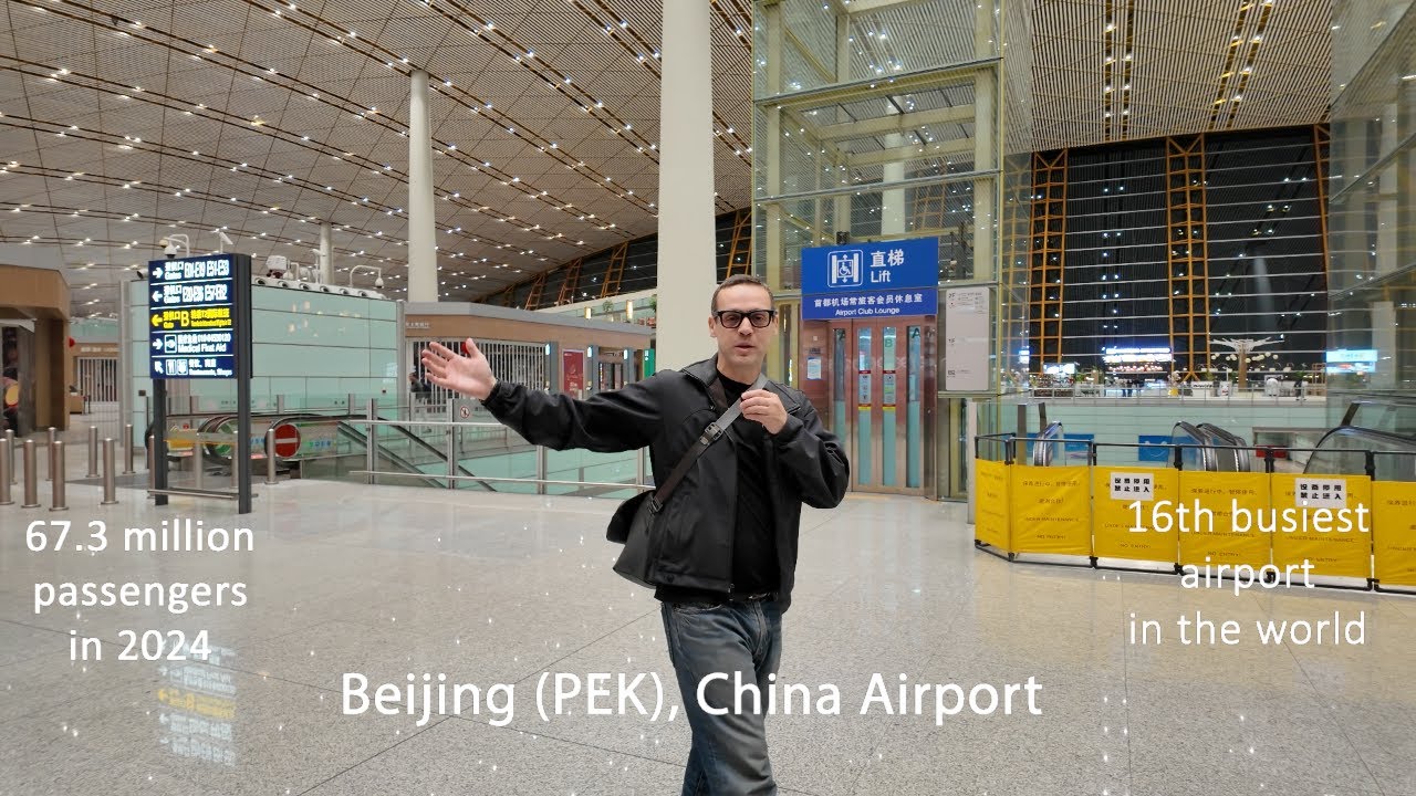 Beijing, China Airport (PEK) - finding the subway train in a heavy ...
