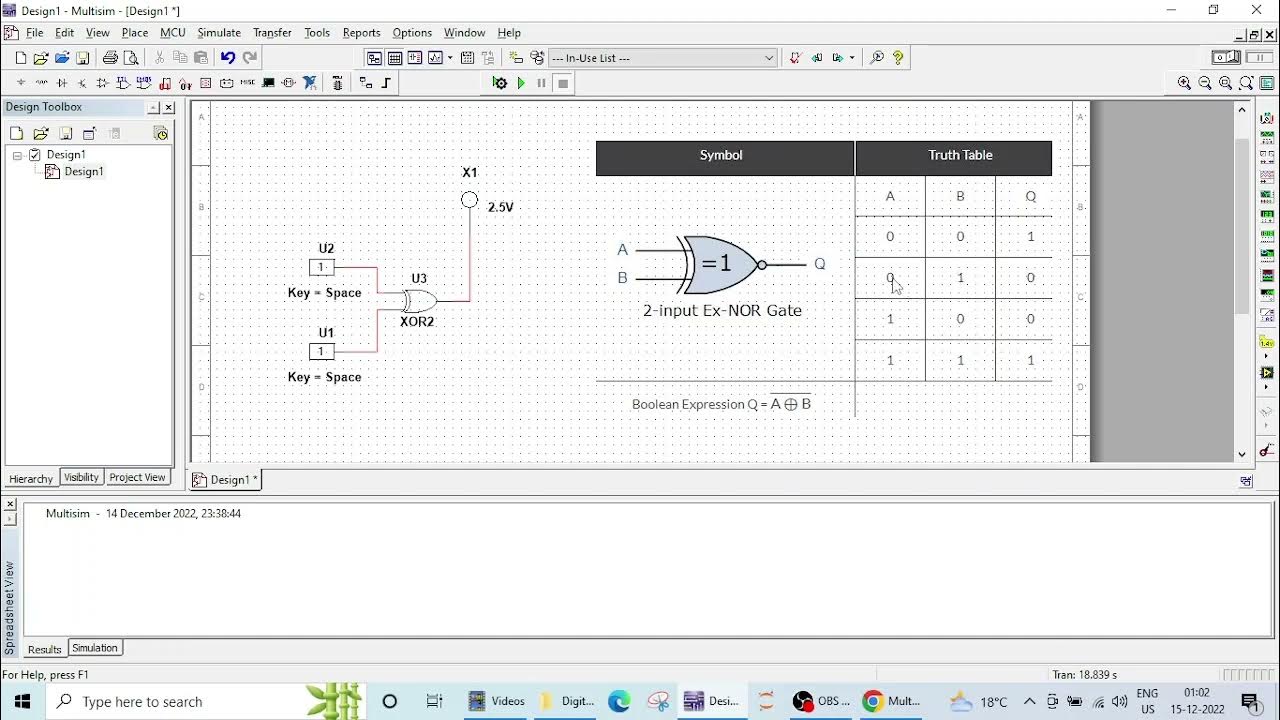 7 Designing And Verifying Xnor Gate Digital Circuit Operation Using Multisim Youtube