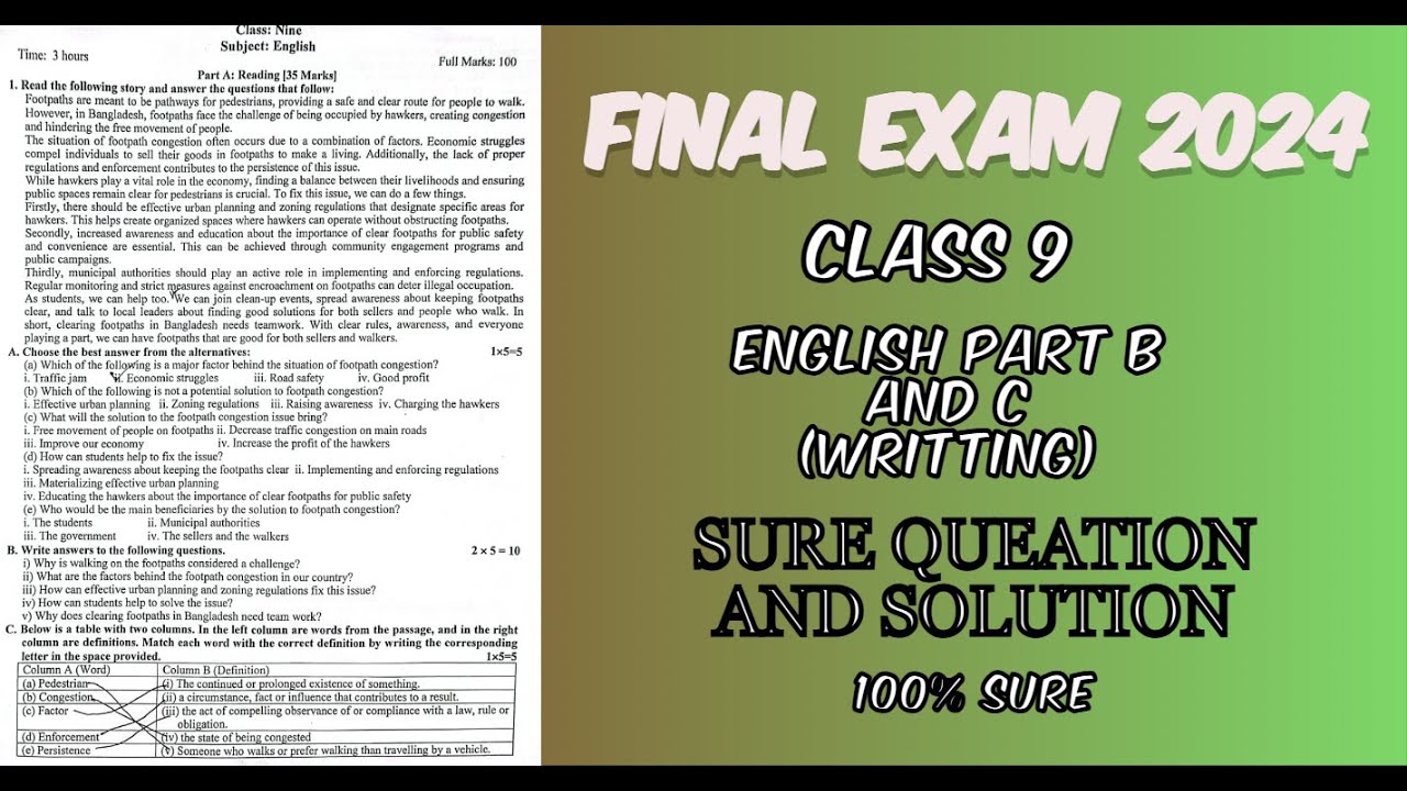 FINAL EXAM |CLASS 9 ENGLISH PART B andC |SURE QUEATION AND SOLUTION নবম ...