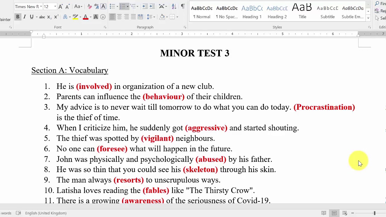 Minor Test 3 - YouTube