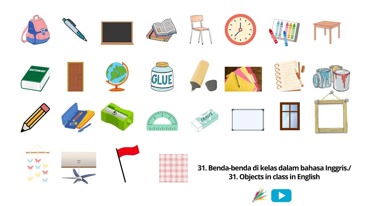 31. Benda-benda di kelas dalam bahasa Inggris./ 31. Objects in class in ...