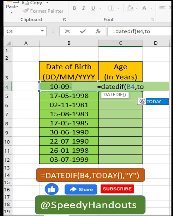 Calculate age in excel | Calculate age from Date of Birth in Excel | Age Calculator in Excel ...