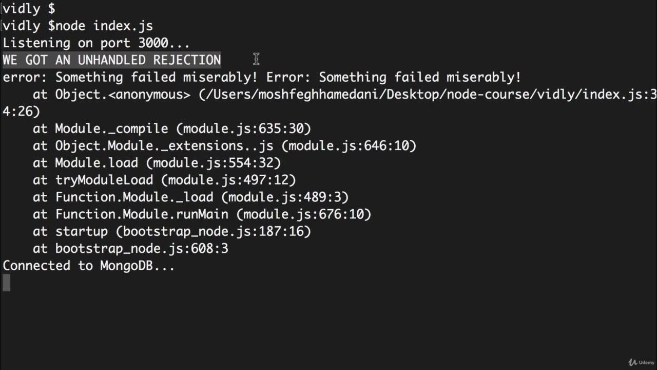 Node.js #141 - Unhandled Promise Rejections [By Mosh Hamedani] - YouTube