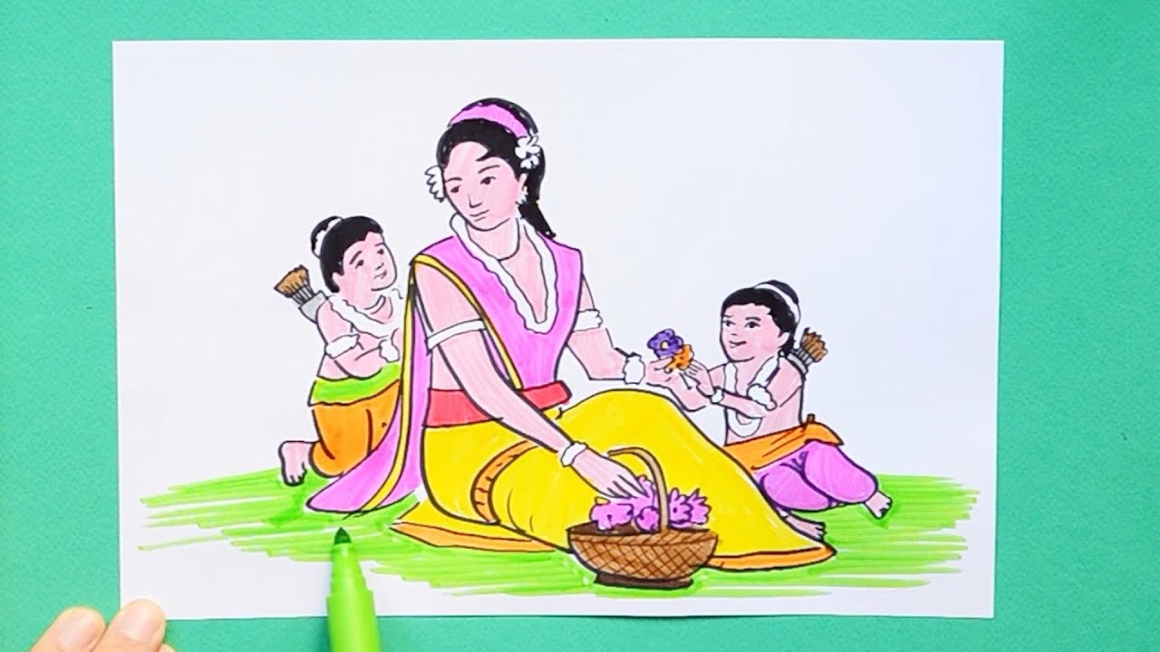 How to draw Sita Mata with Luv and Kush - YouTube