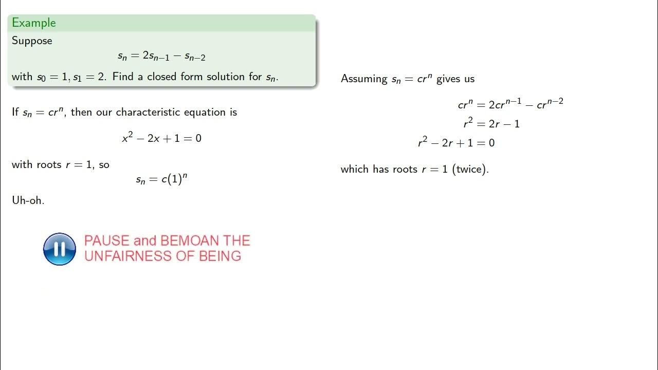 Linear Recurrence Relation: Repeated Roots - YouTube