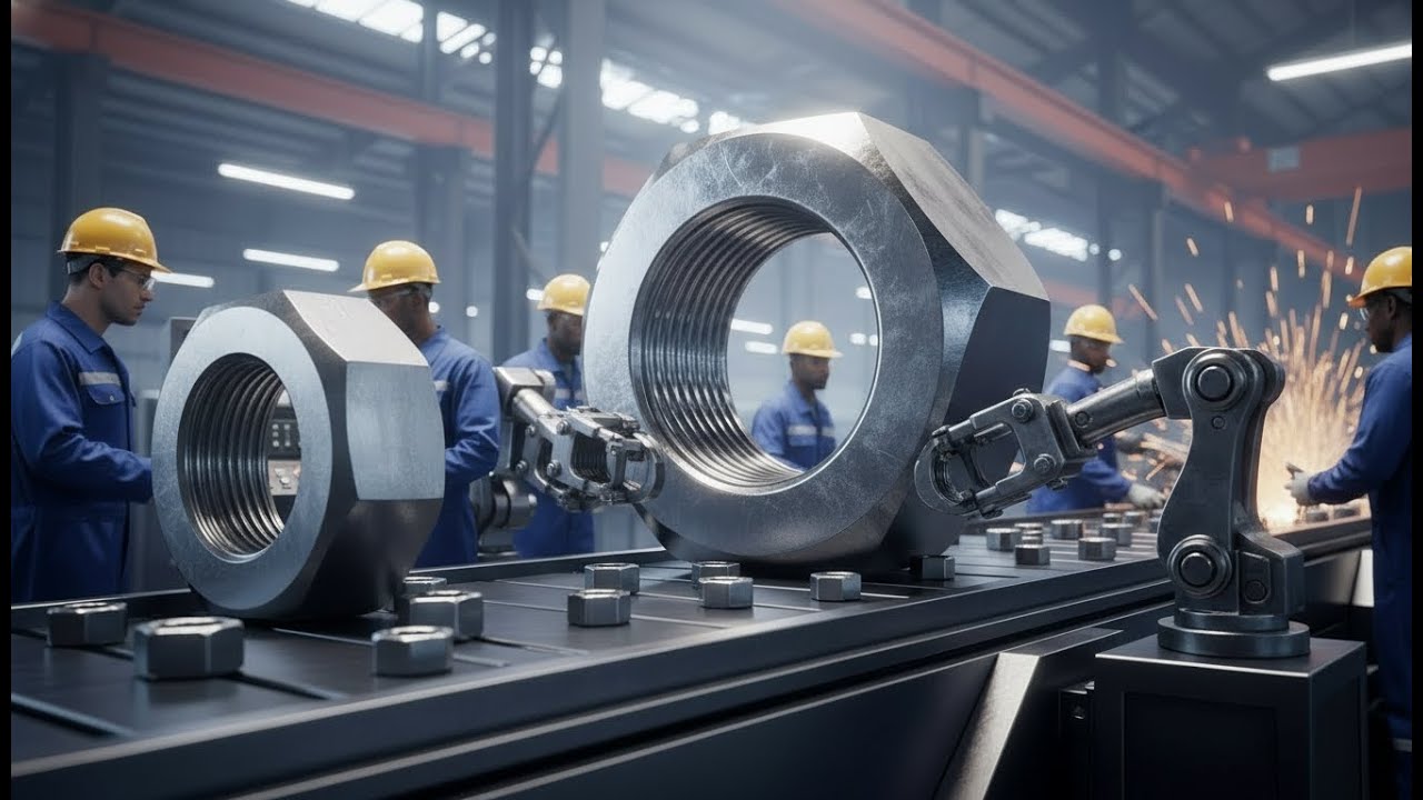 STEEL NUTS – Industrial Nut Manufacturing Process - YouTube