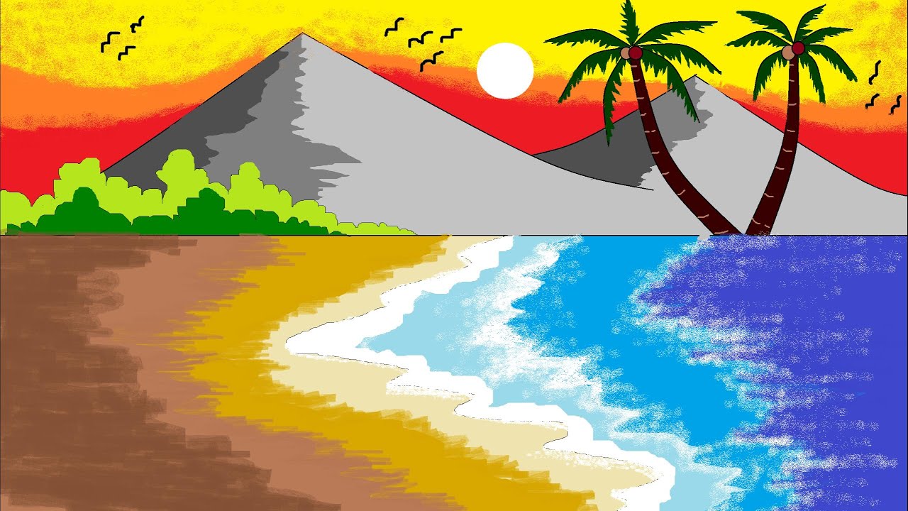 How to draw on computer | Scenery drawing in MS Paint | MS Paint ...