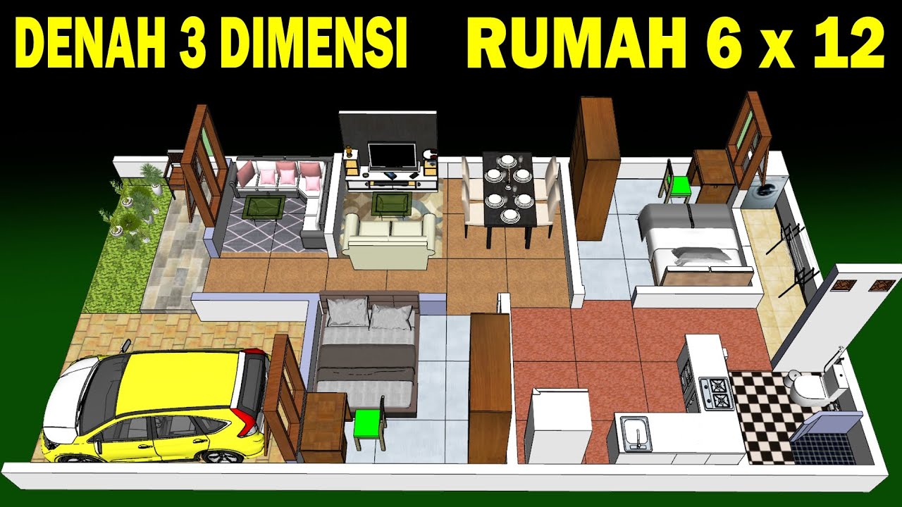Denah 3 Dimensi Rumah 6x12 open space - YouTube