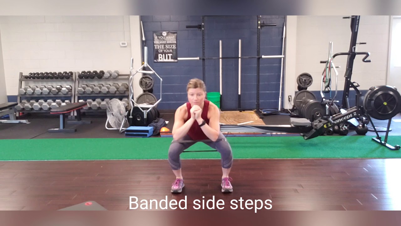 Banded side step into squat - YouTube