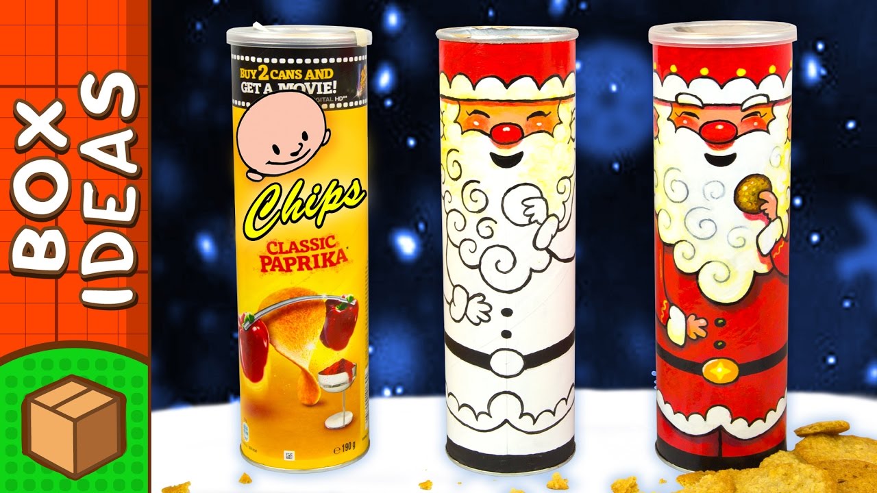 DIY Santa Cookie Box from Pringles Can | Cardboard Christmas Crafts for ...