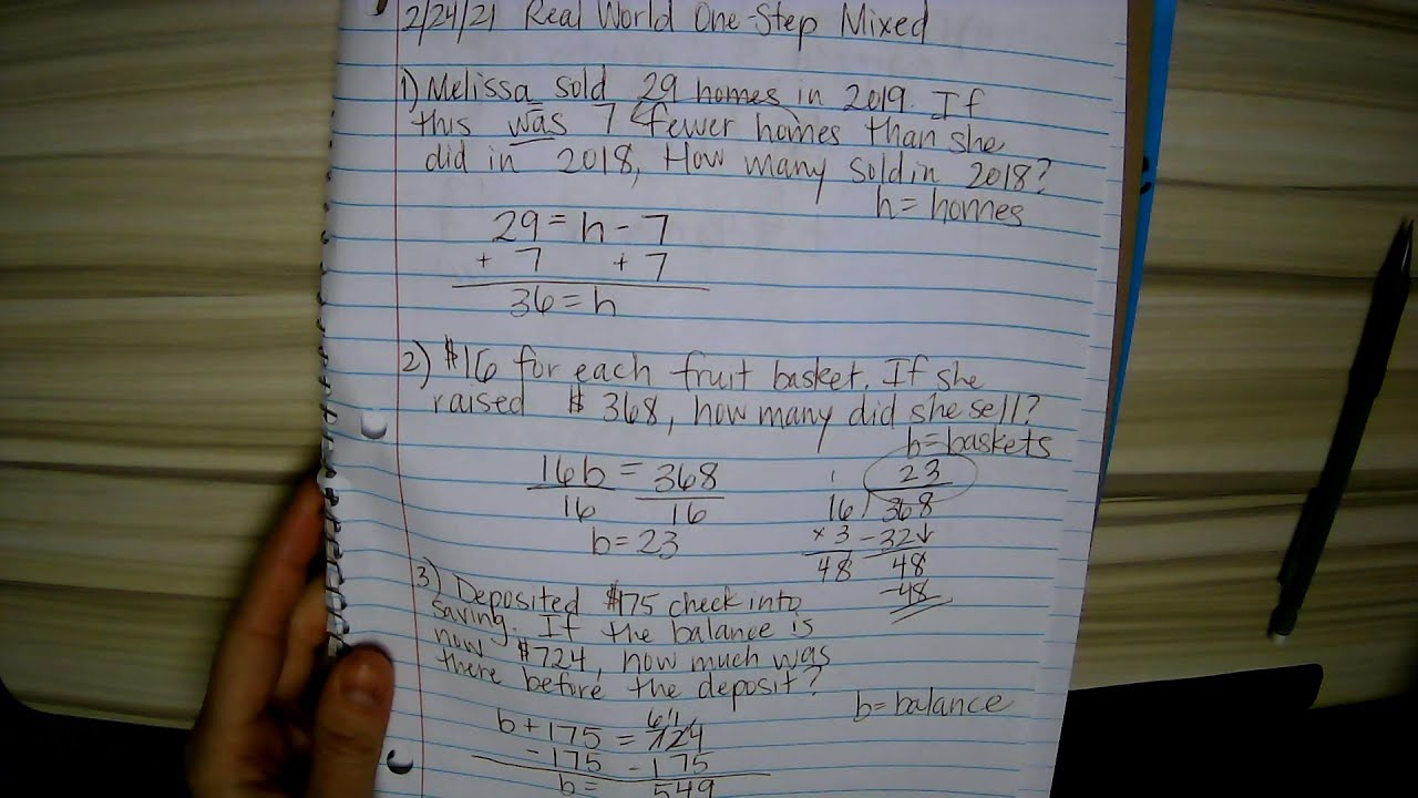 2/24/21 Real World One-Step Equations (Mixed) 6th Grade - YouTube