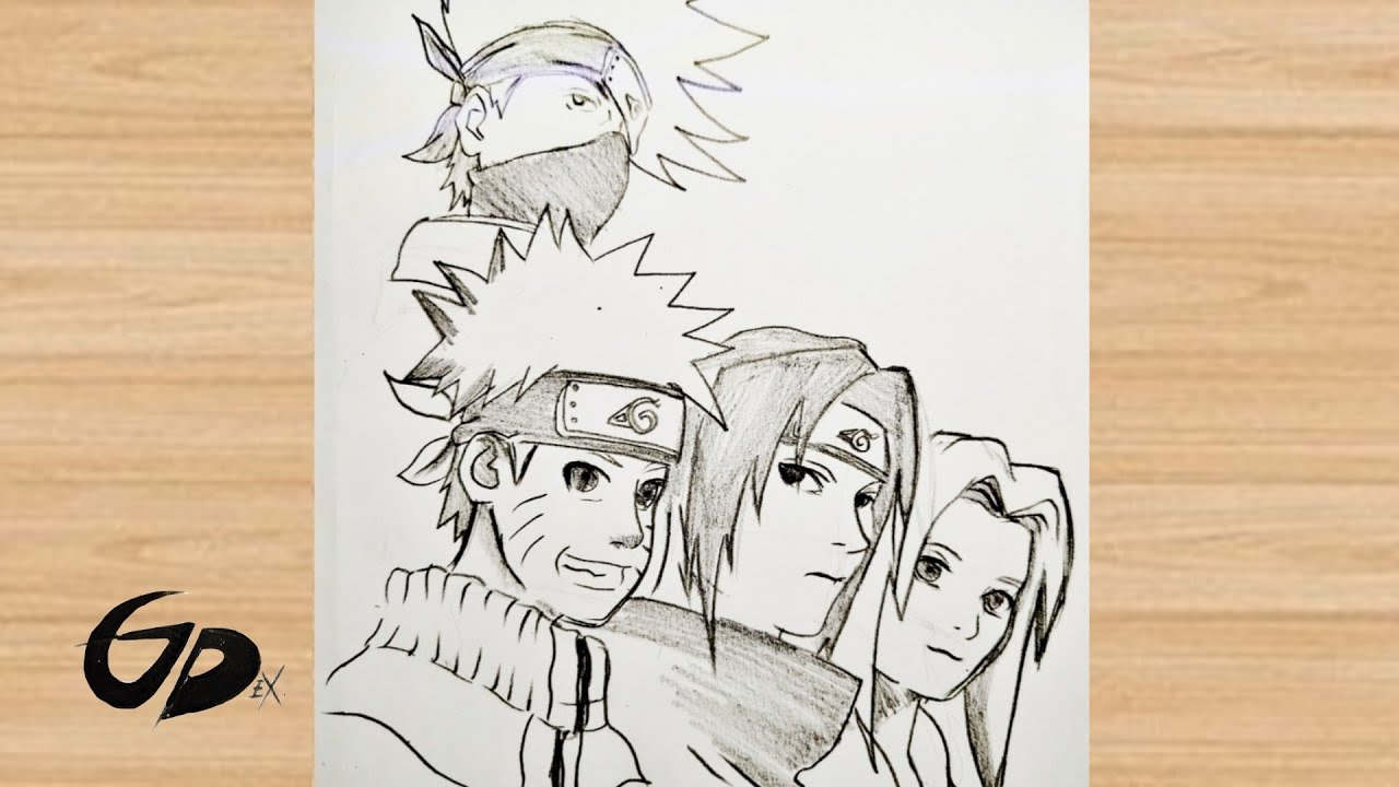 How to draw team 7 Naruto,Sasuki,Sakura, Kakashi step by step drawing ...