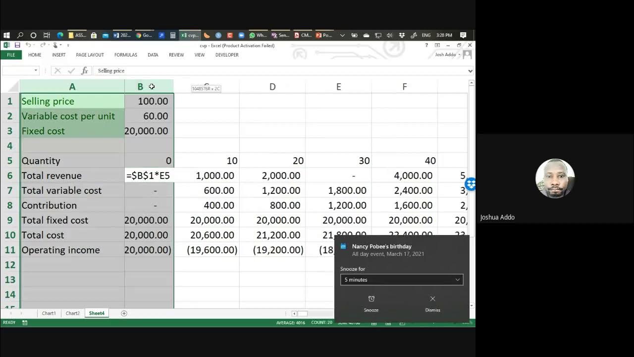 Modelling CVP Analysis in Excel - YouTube
