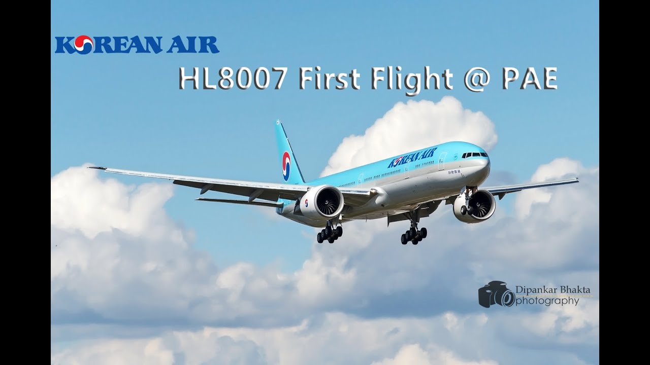 HL8007 Korean Airlines Boeing 777-300ER First Flight + RTO + brake ...