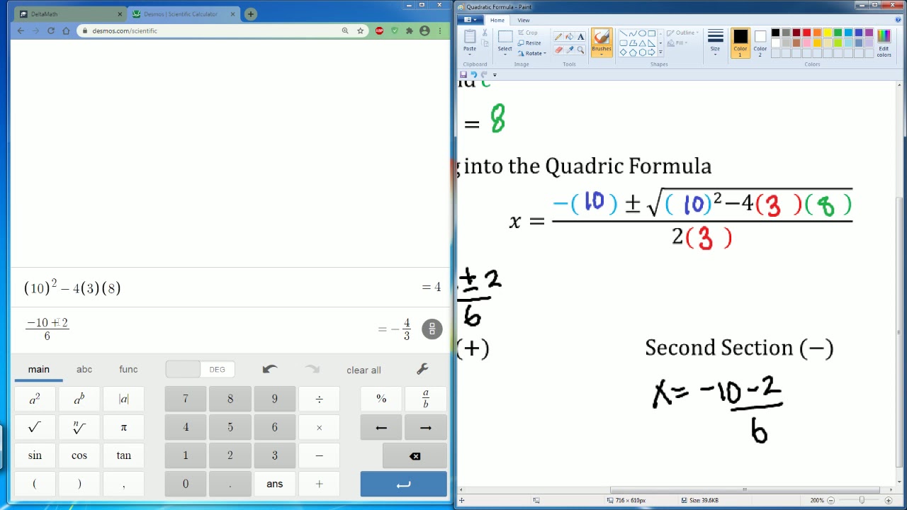 DeltaMath Quadratic Formula Rational Solutions - YouTube