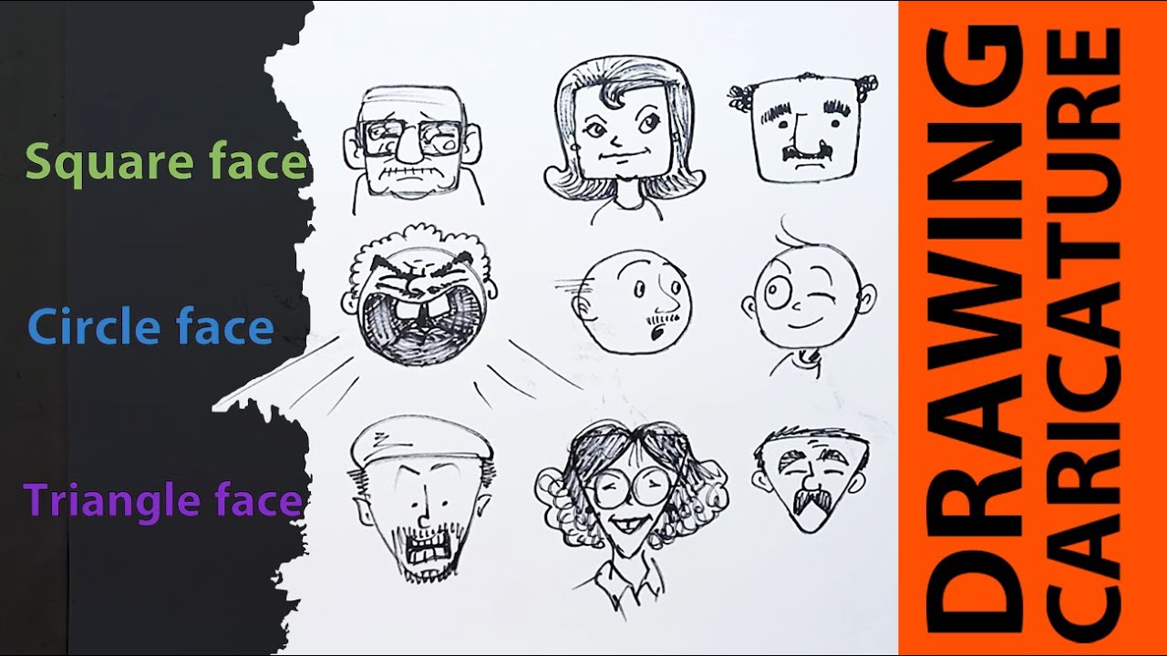 how to draw Caricature - Square face, circle face and triangle face ...