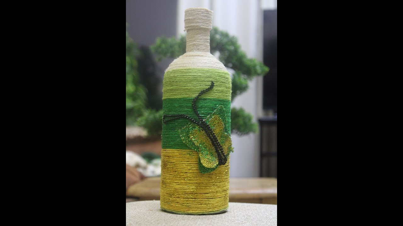 Simple bottle art using thread - YouTube