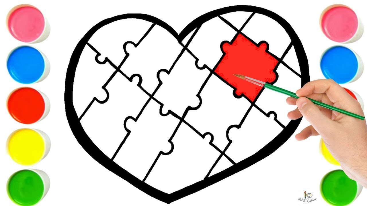 How to Draw a Jigsaw Heart | Easy Jigsaw Heart Drawing and Coloring for ...