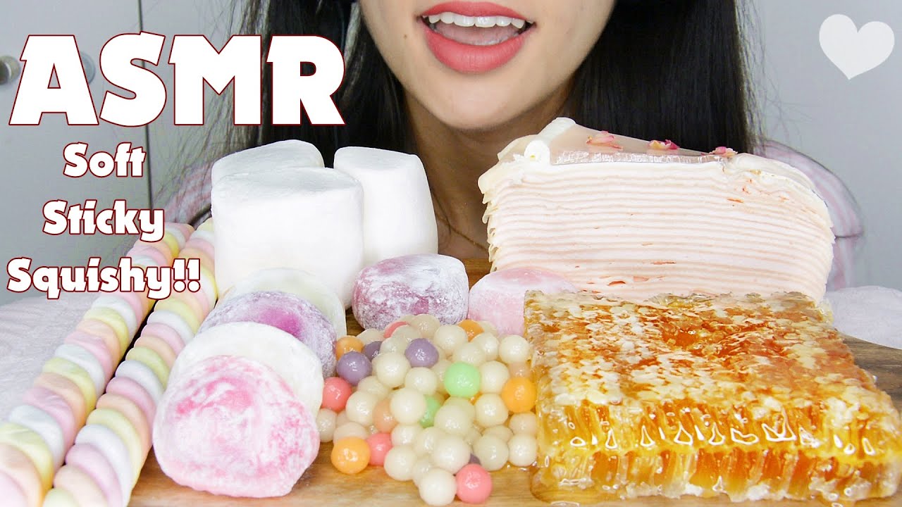 ASMR BEST SOFT STICKY SQUISHY EATING SOUNDS [HONEYCOMB, CREPE CAKE ...