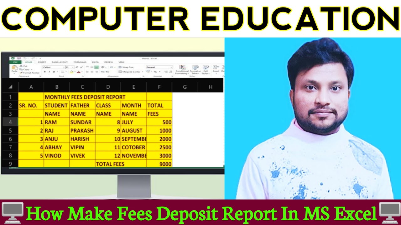 How Make Monthly Fees Deposit Report In MS Excel ll Digital Computer ...