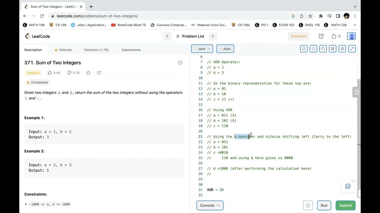 leetcode 371 : java solution - YouTube