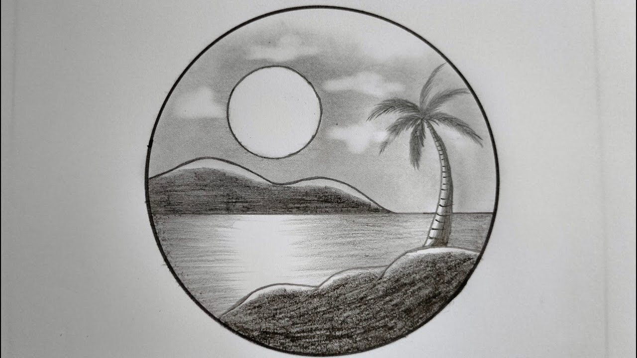 How to draw a sunset in a circle/Easy circle scenery drawing/Vẽ cảnh ...