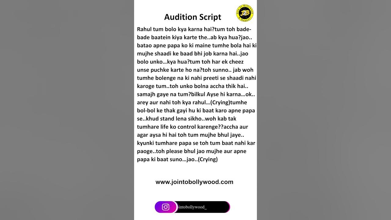 Acting Audition Script | Acting Practice | Free Acting Scripts | Acting ...