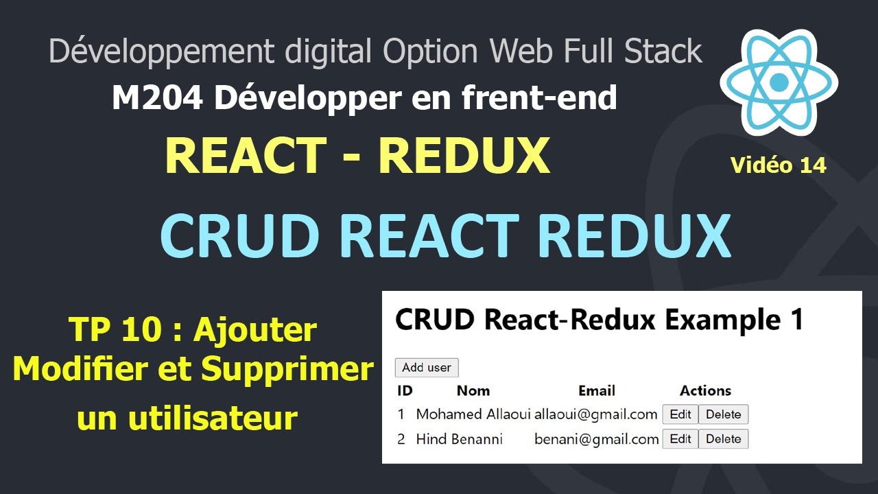 React Js Darija V14 Crud React Redux Ajouter Modifier Et Supprimer Un Utilisateur Youtube 3682