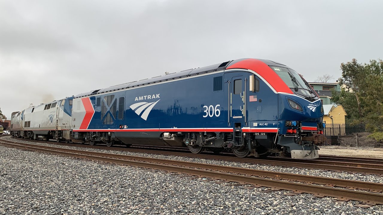 ALC42 Amtrak in San Luis Obispo on its first 11 coast starlight - YouTube