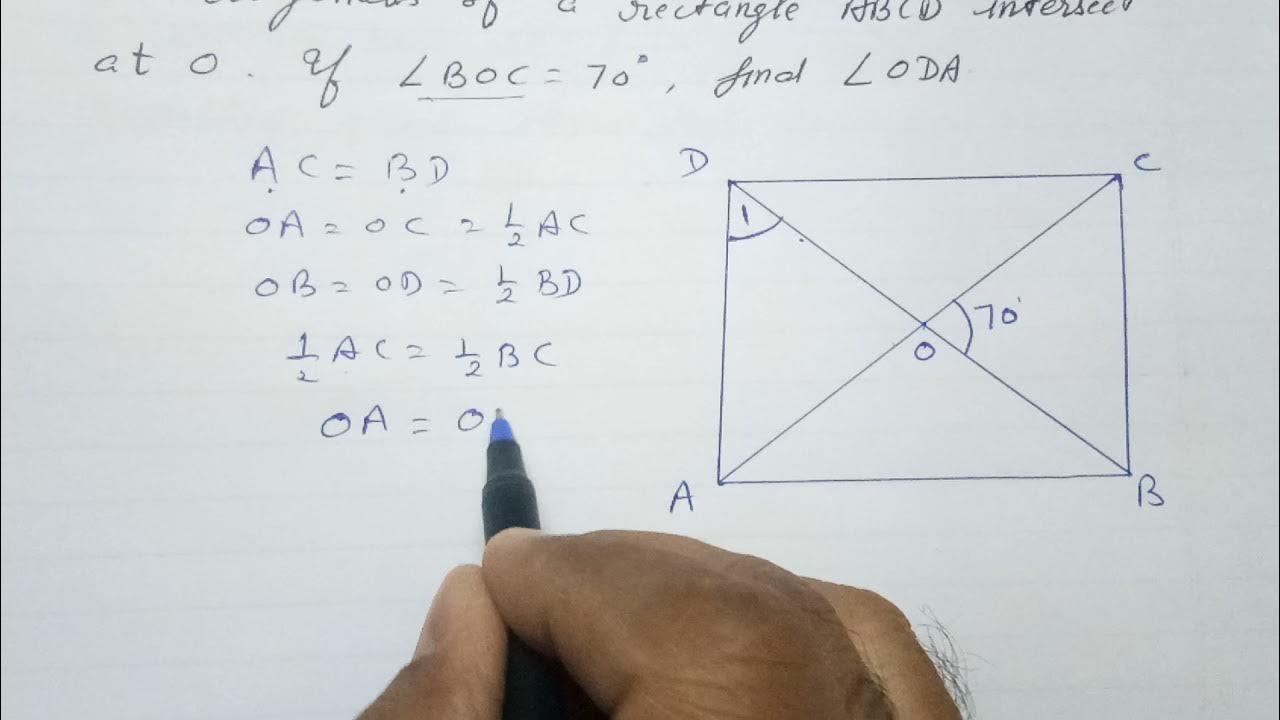 The diagonals of a rect ABCD intersect at O. if angle BOC=70, find ODA, class 8 - YouTube