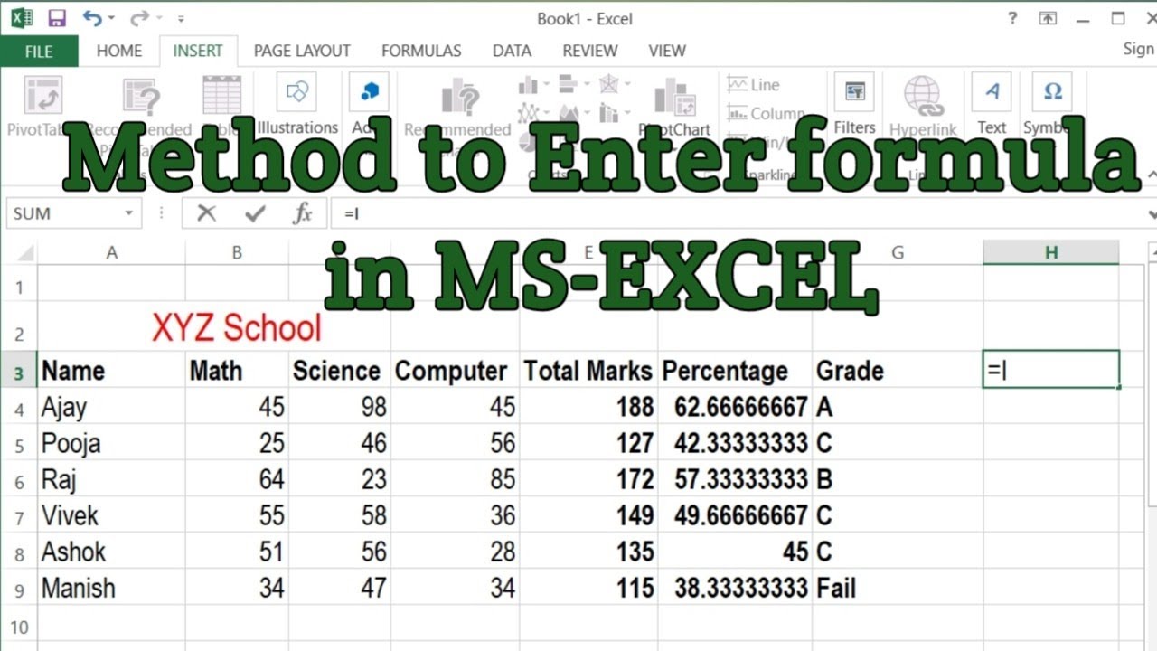 Enter Formula In Excel Ll Write The Method To Enter Formula In Ms-excel