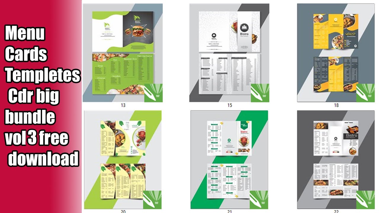 Menu Cards Templates Cdr big bundle vol 3 free download || By Raju ...