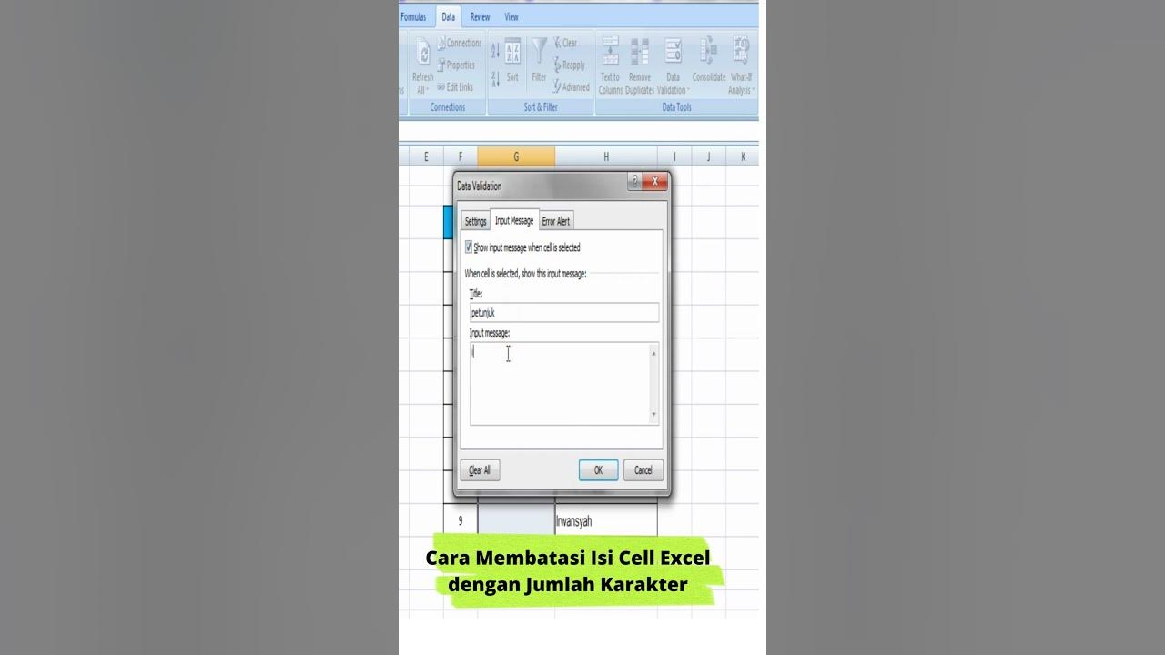 Cara Membatasi Isi Cell Excel dengan Jumlah Karakter#excel #shorts - YouTube