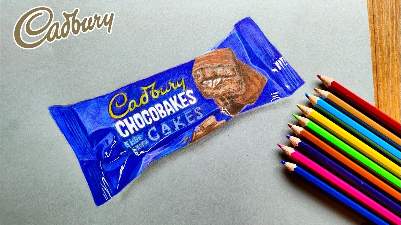 Cadbury ChocoBakes Cake Realistic Drawing | With Doms Colour Pencil ...