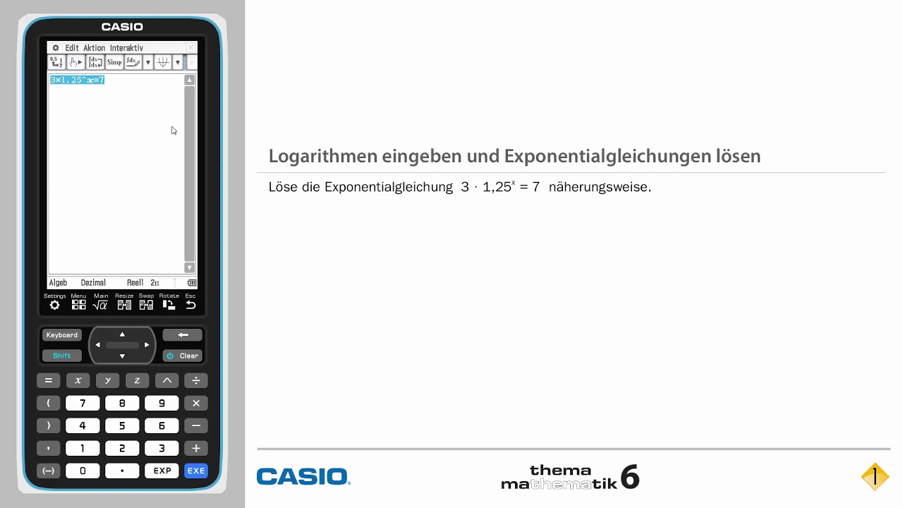 Logarithmen eingeben und Exponentialgleichungen lösen mit dem ClassPad - YouTube