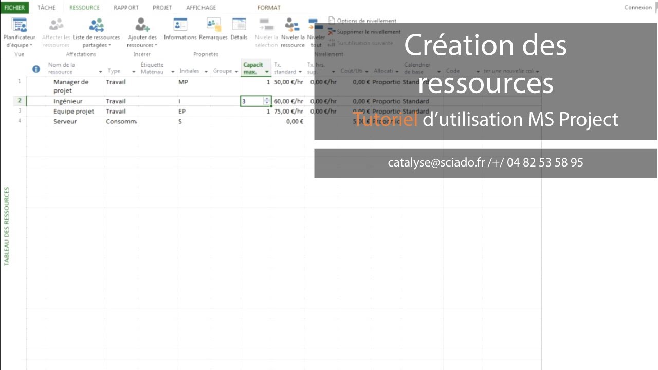 Tuto 10 création de ressources sous MS Project - YouTube