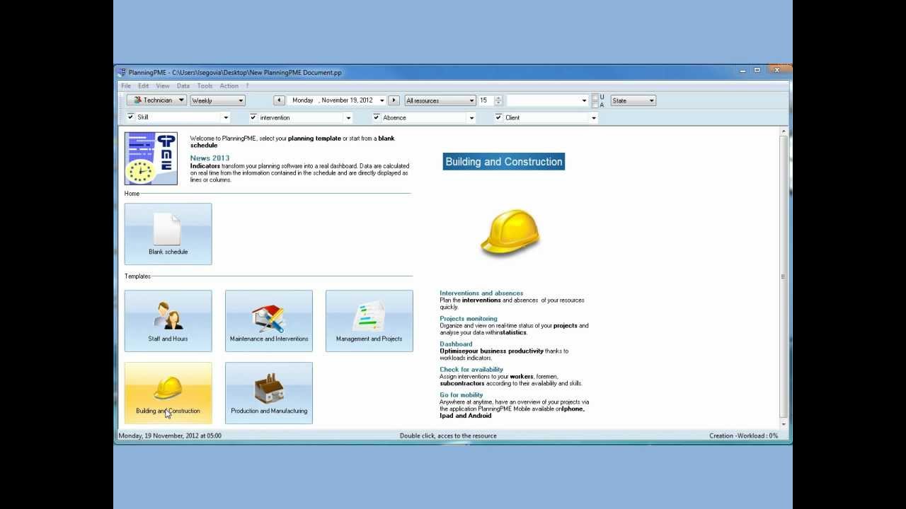 Direct access to planning templates from the wizard (english) - YouTube