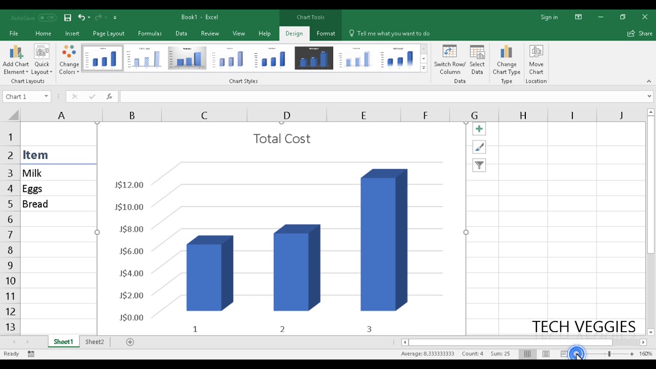Creating Charts In Ms Excel Part 1 Tech Veggies Youtube