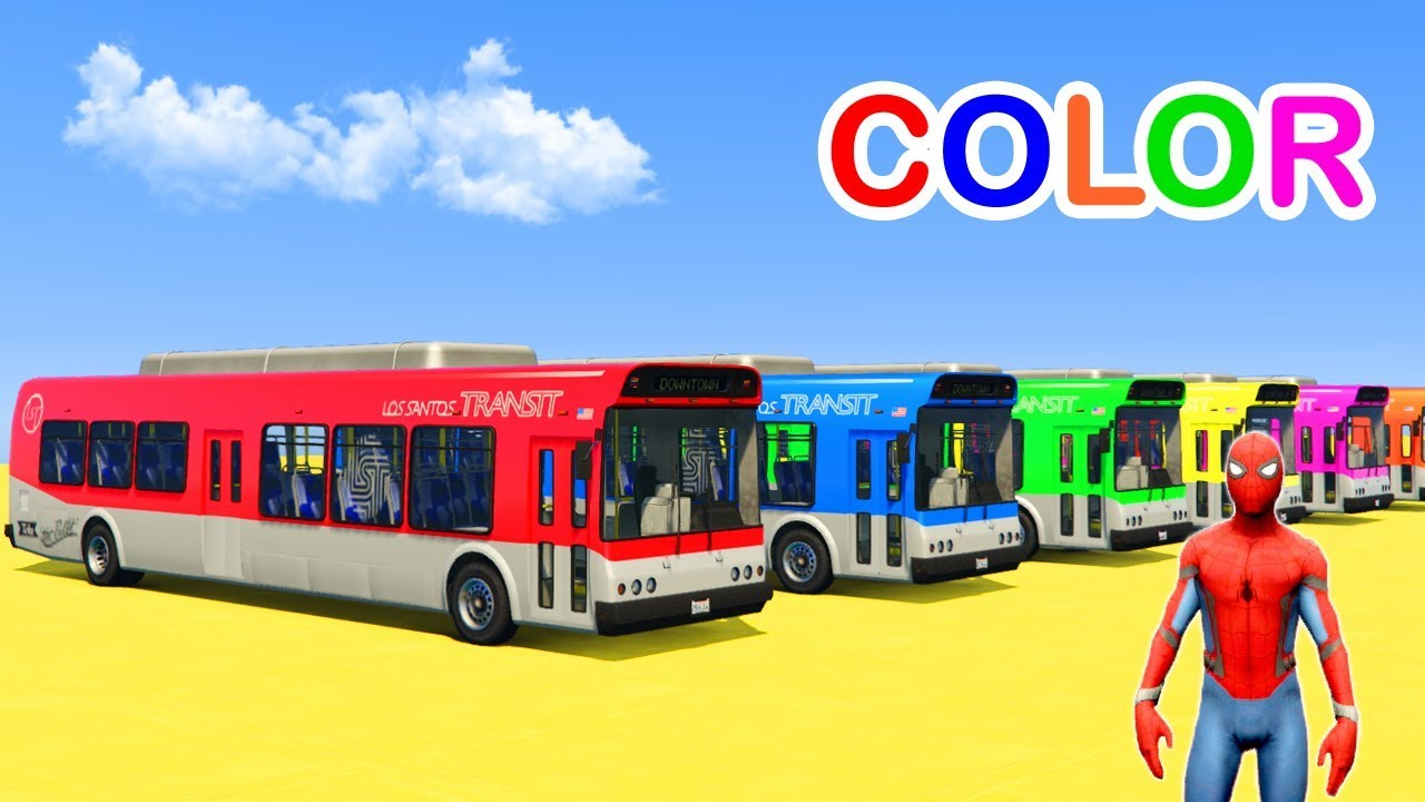 Learn COLORS Big BUS with Superheroes in Spiderman cartoon for kids ...