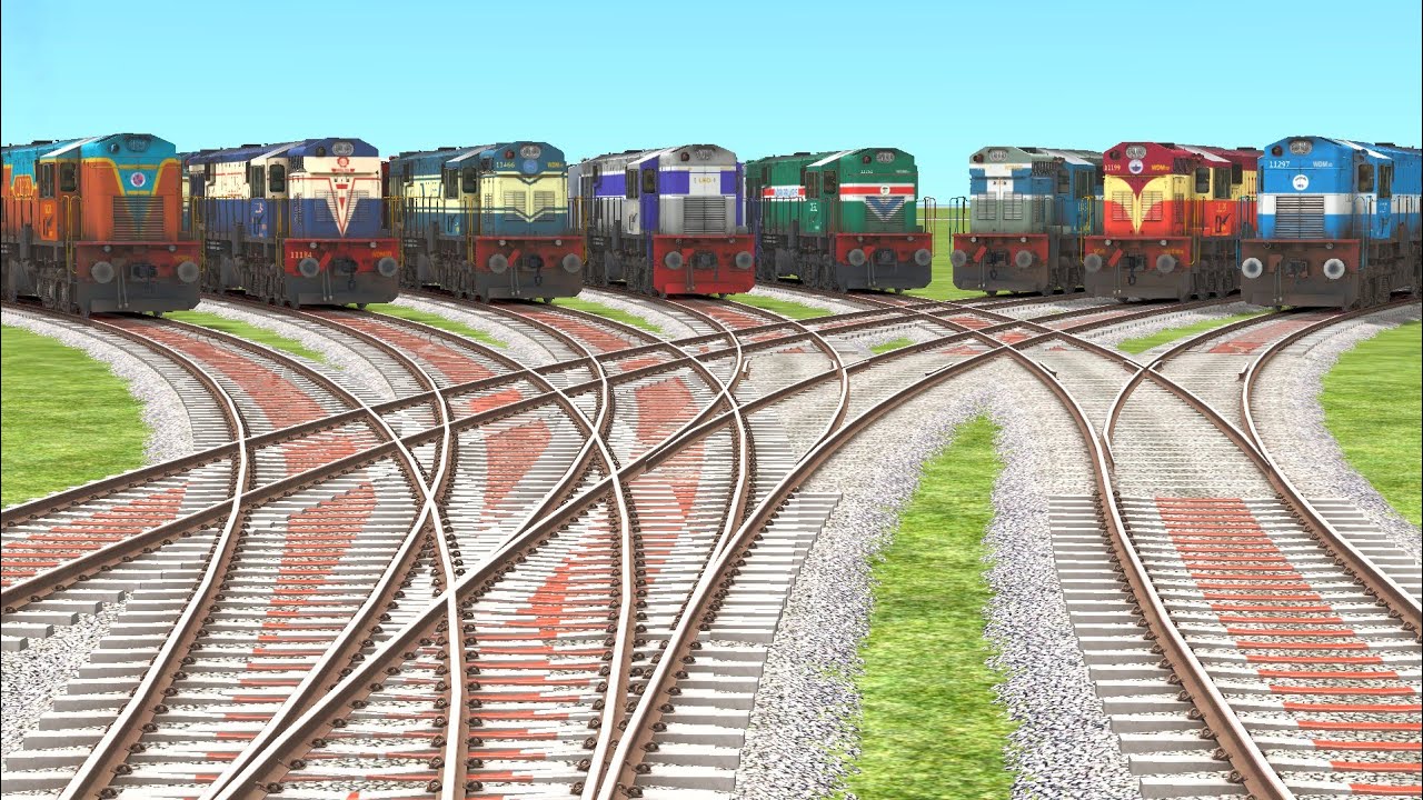8 TRAIN CROSSING ON ONE SIDED CURVED RAILROAD | Diesel Train | Forked ...