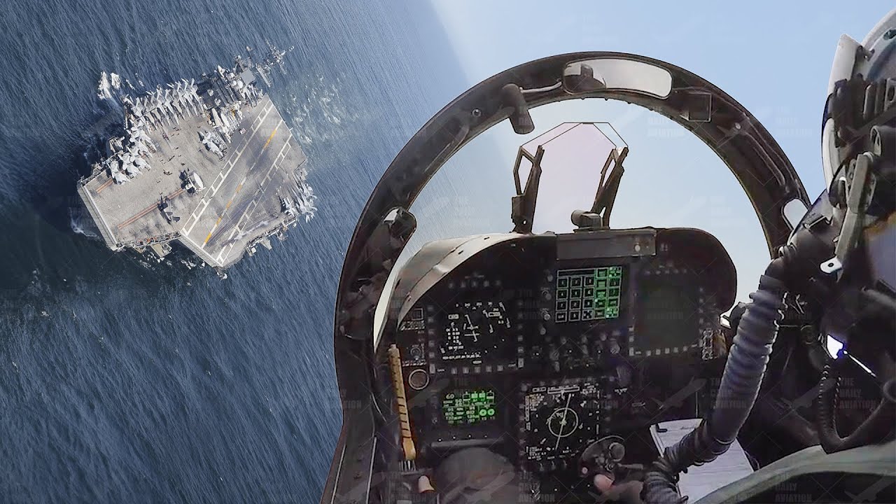 Skilled US F-18 Pilot Negotiates Crazy Landing Approach on Aircraft ...