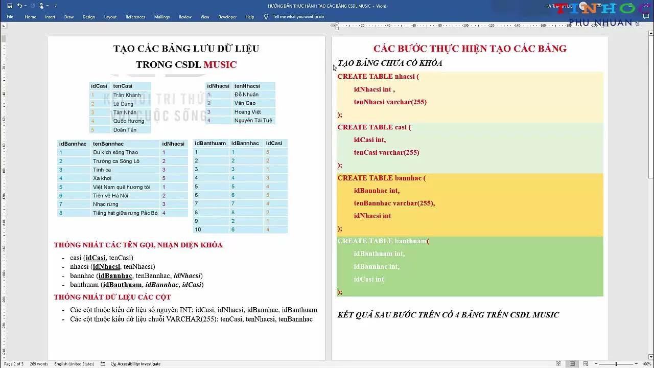 DÙNG SQL TẠO CÁC BẢNG TRONG CSDL MUSIC - B18 - YouTube