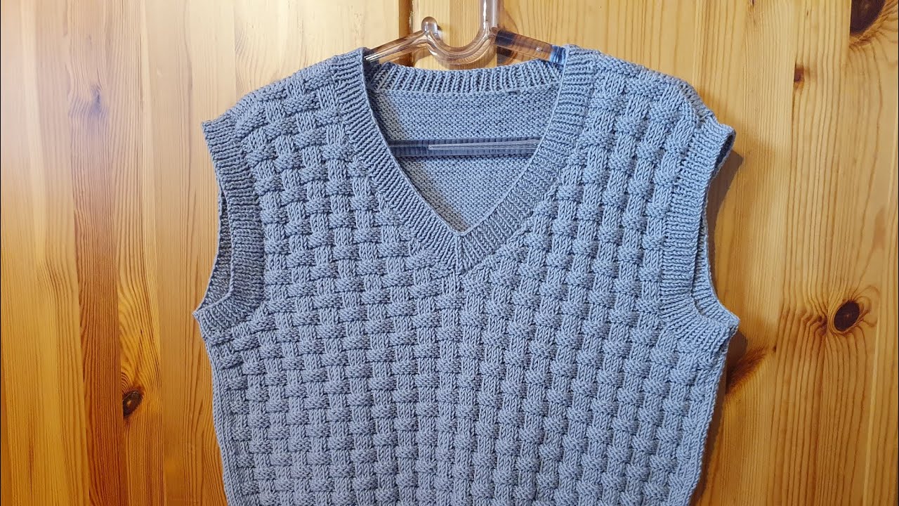 Knitting men vest V-shape neck sleeveless. Part 1. အမျိုးသားဝတ် လက်ပြတ ...